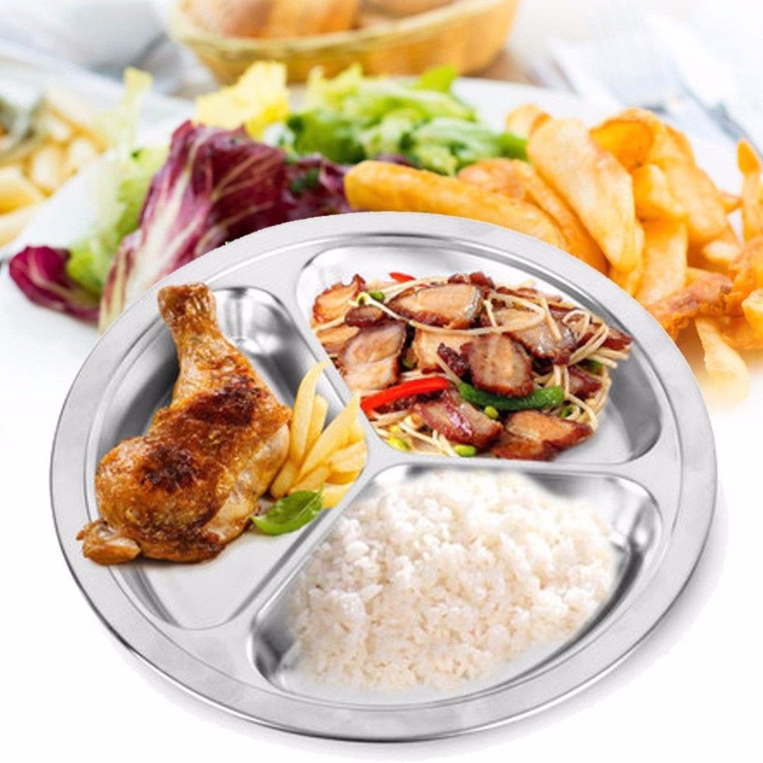 Stainless Steel 3 Sections Round Divided Dish Dia 22/24 /26cm Snack ...