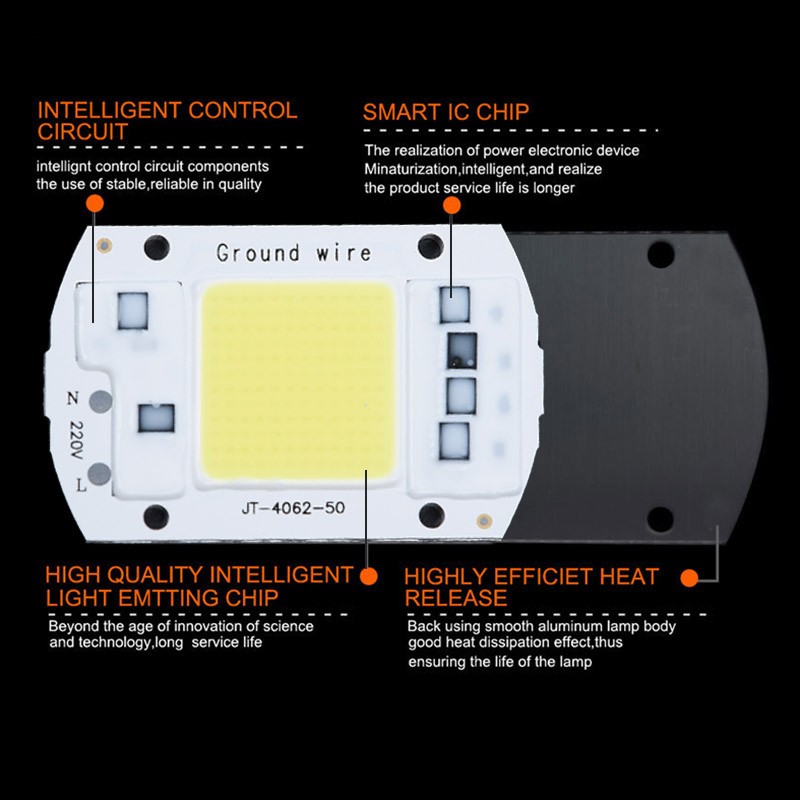 High Power COB LED Chip 20/ 30/ 50W 220V Warmweiß LED DIY Flutlicht ...