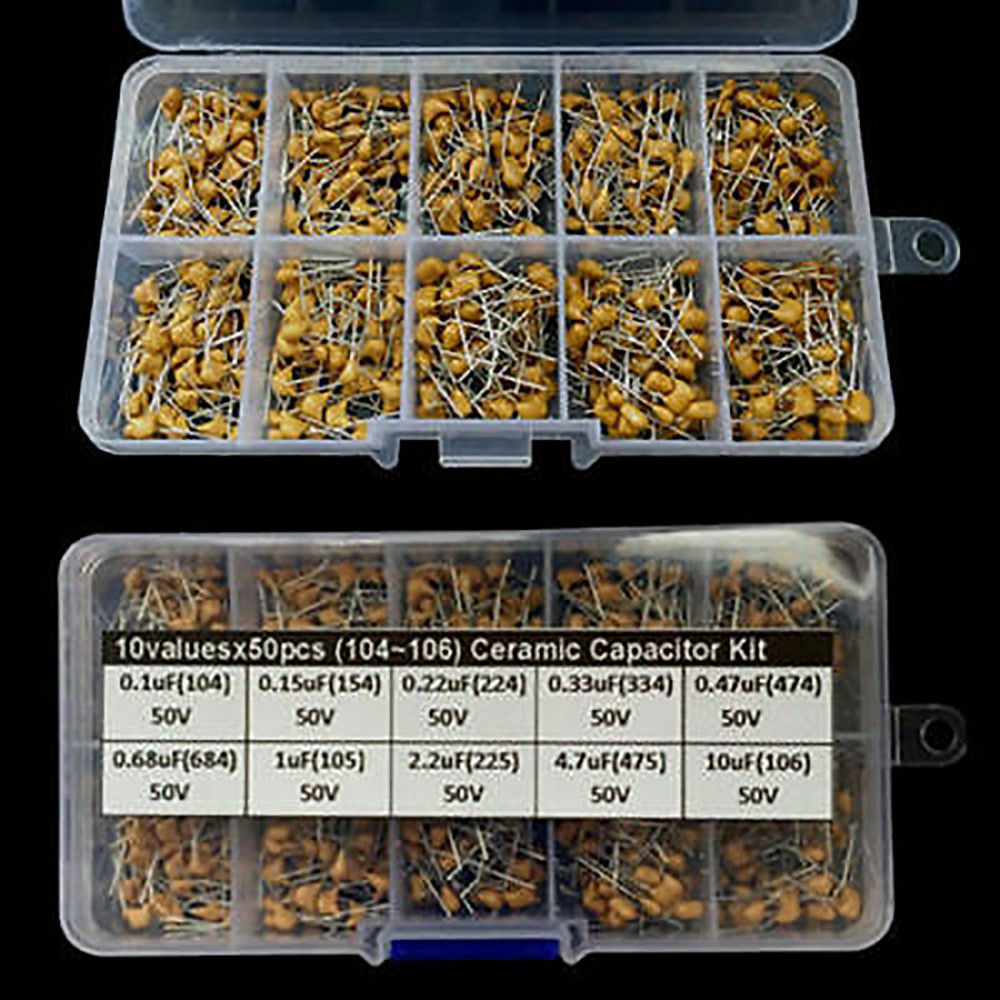 0.1uF~10uF Capacitor Ceramic 10 Values 104-106 500pcs Accessories ...