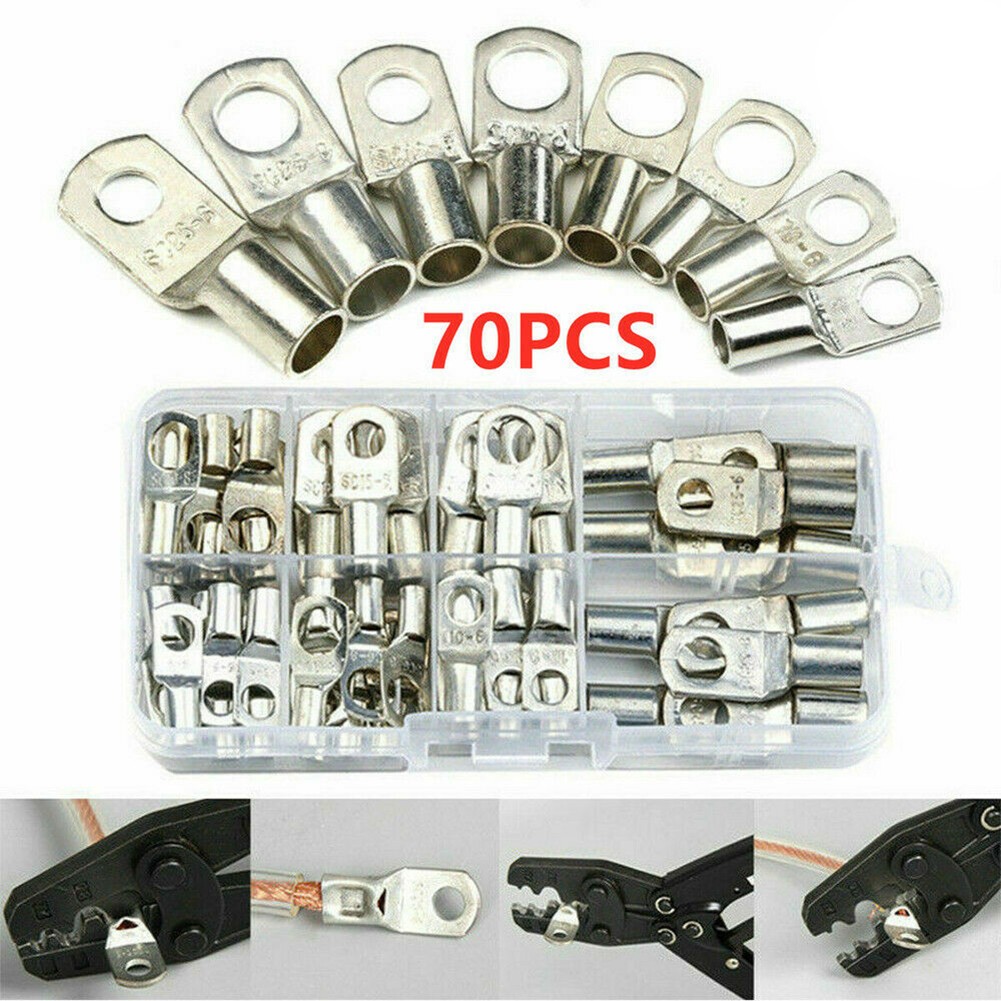 Auto Tube Copper Terminals Battery 70Pcs Cable Connector Crimp Lug Ring ...