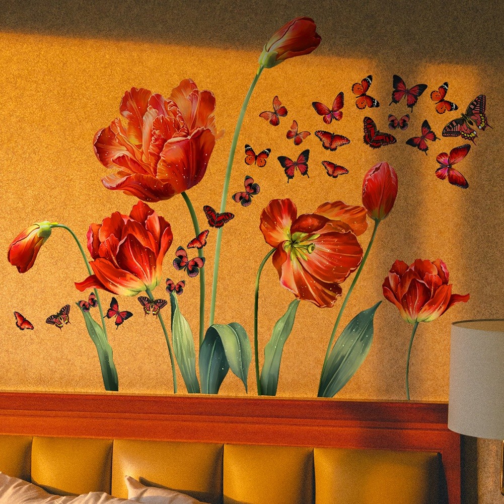 Autocollant d??coration murale papillon tulipe frappante pour maisons contempora | eBay