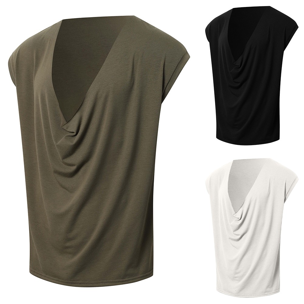 Sporty Men's Deep V Neck Solid Color Vest for Training and Casual Wear ...