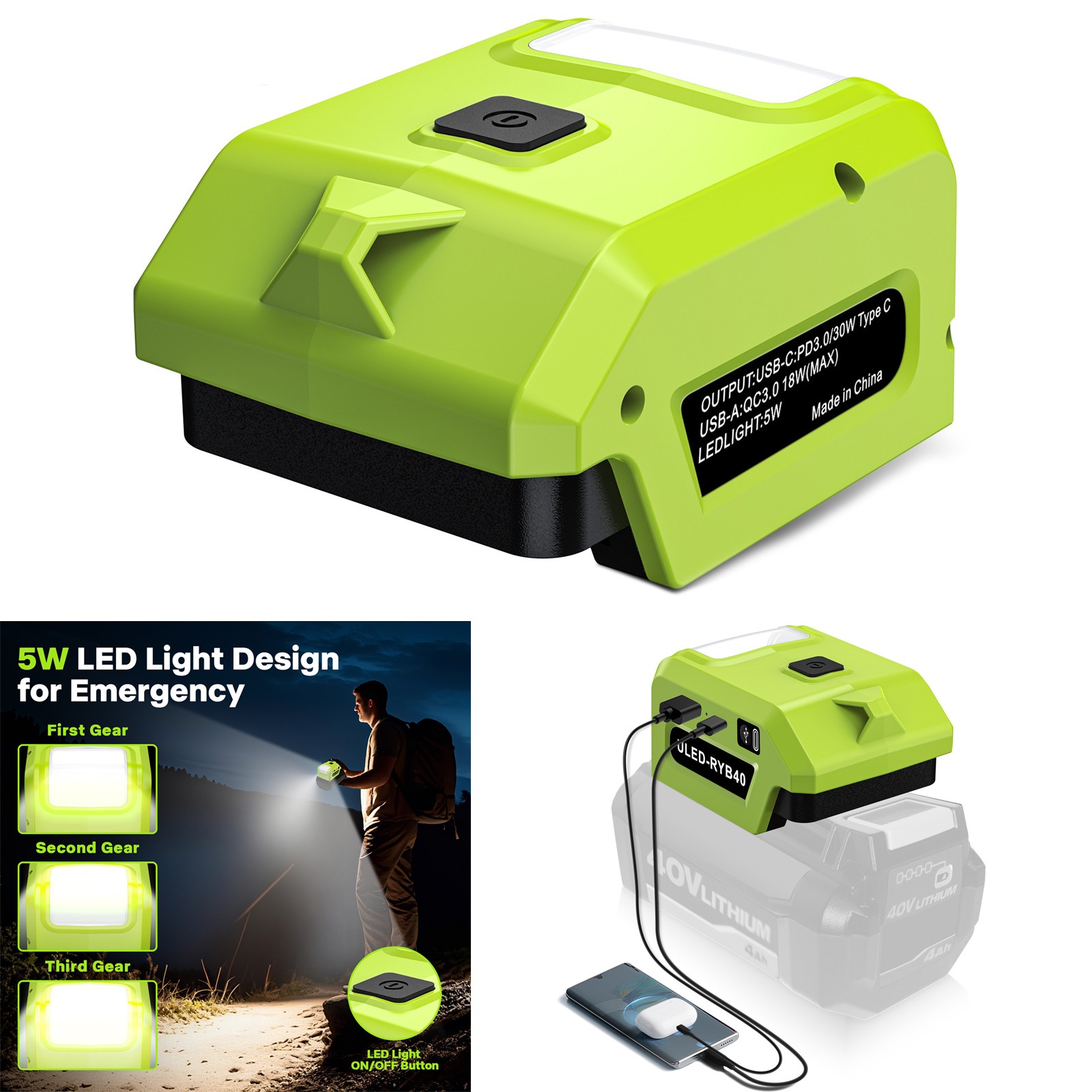 LED Licht Batterie Konverter f??r 40V Systeme inklusive f??r OP4030 ...