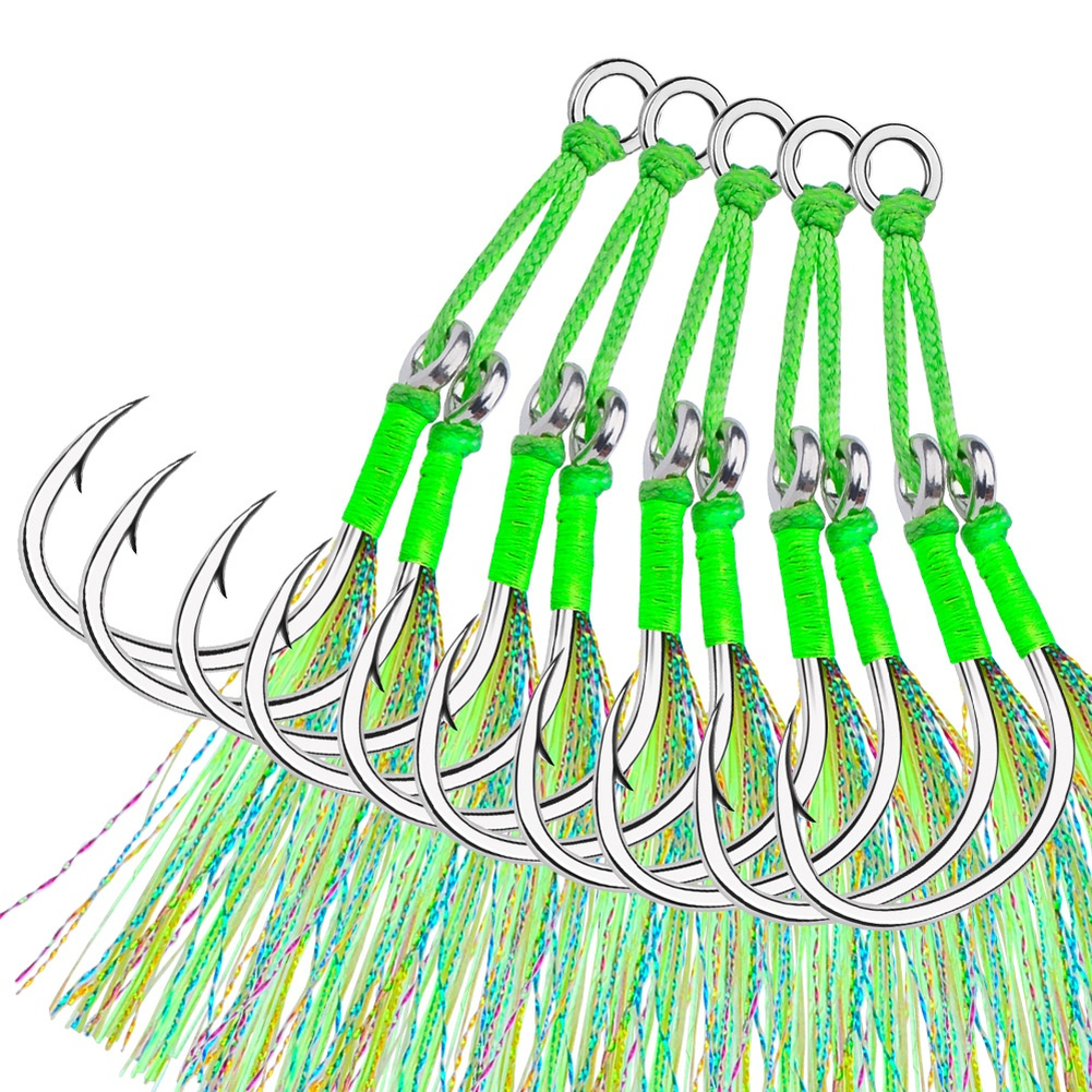 2 Pairs High Carbon Steel Hooks with Bright PVC Silk for Saltwater ...
