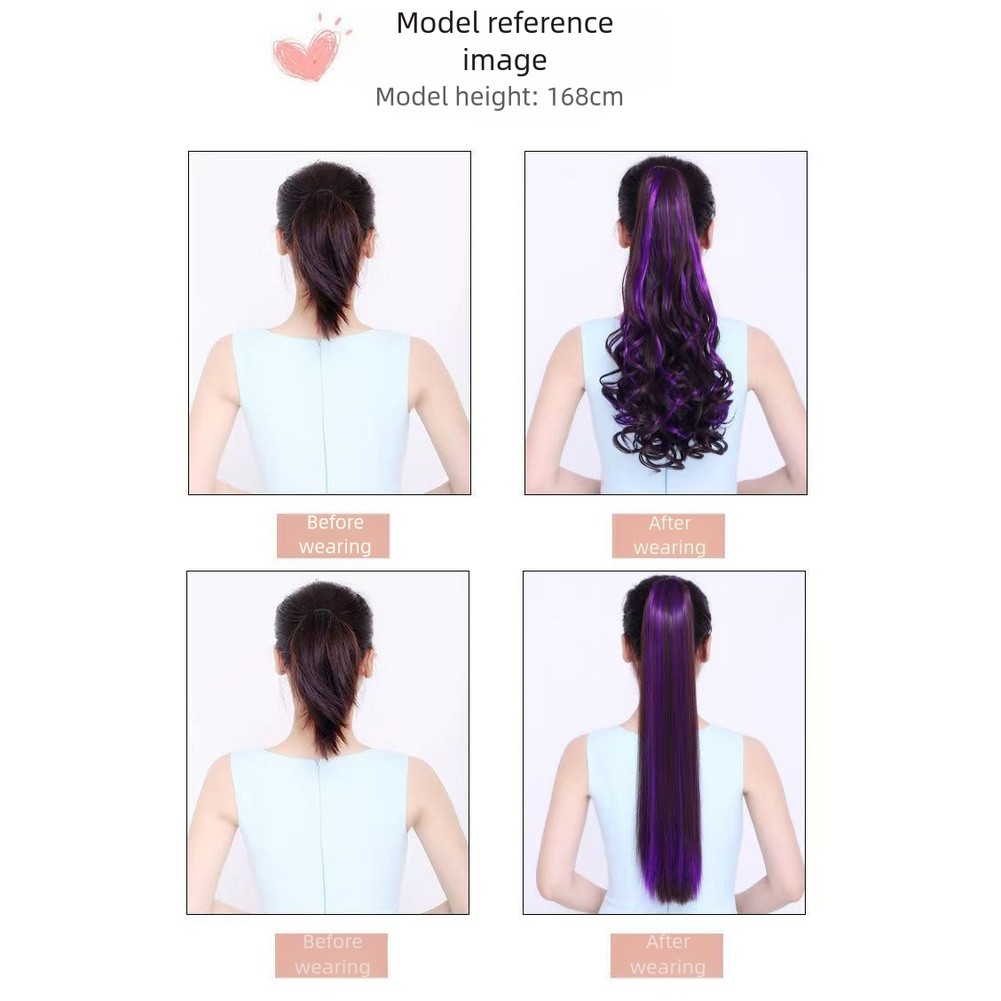 Long 55cm Clip On Ponytail Extension Wavy Curly Hair with Ombre Color ...