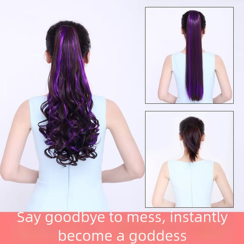 Long 55cm Clip On Ponytail Extension Wavy Curly Hair with Ombre Color ...