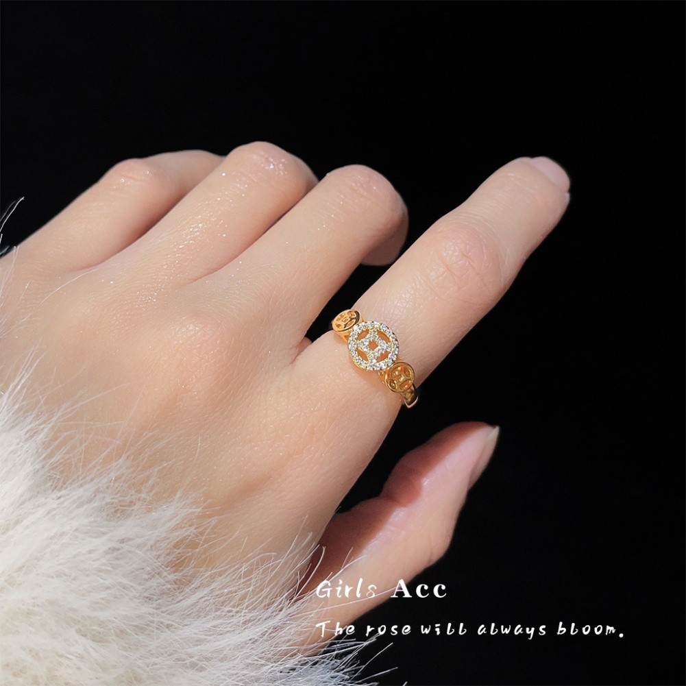 Schicker Vintage Kupfer Ring mit geometrischen Zirkon Detail für Damen ...
