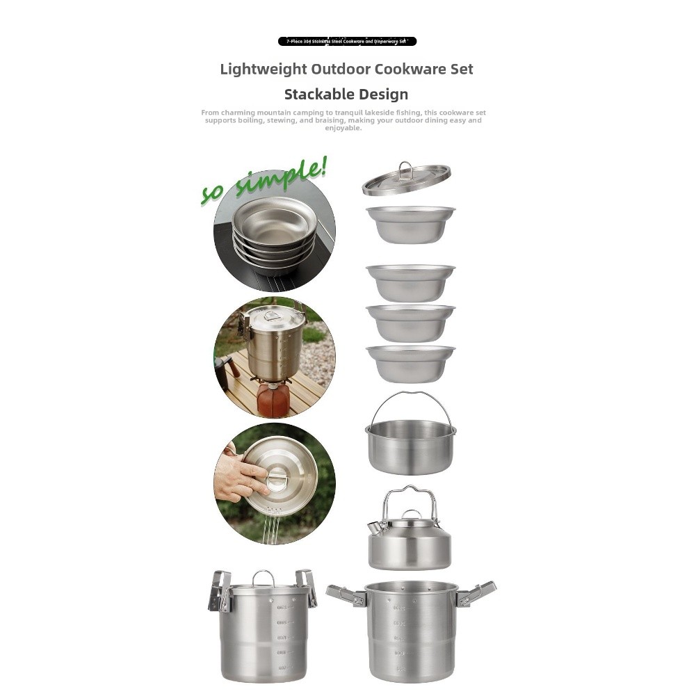Camping Cookware Hiking Kitchen Set Four Small Bowls Saucepan Included ...