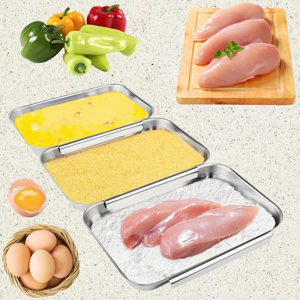 3 Piece Stainless Steel Square Seasoning Tray Set for Food Serving and ...