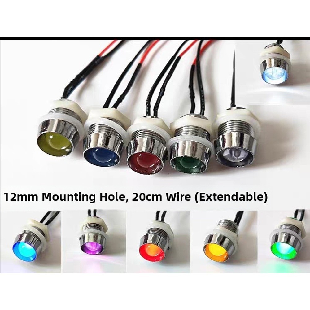 12V LED Indicator Light Metal Panel Mount 10mm Pilot Light for Various ...