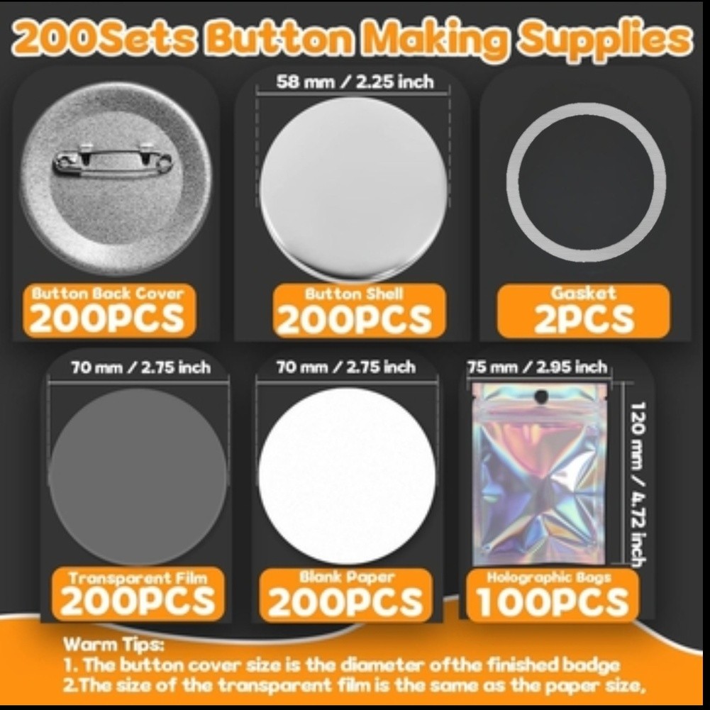 BUTTON BLANKS DIY Badge Sheets Consistent Thickness Transparent Film ...