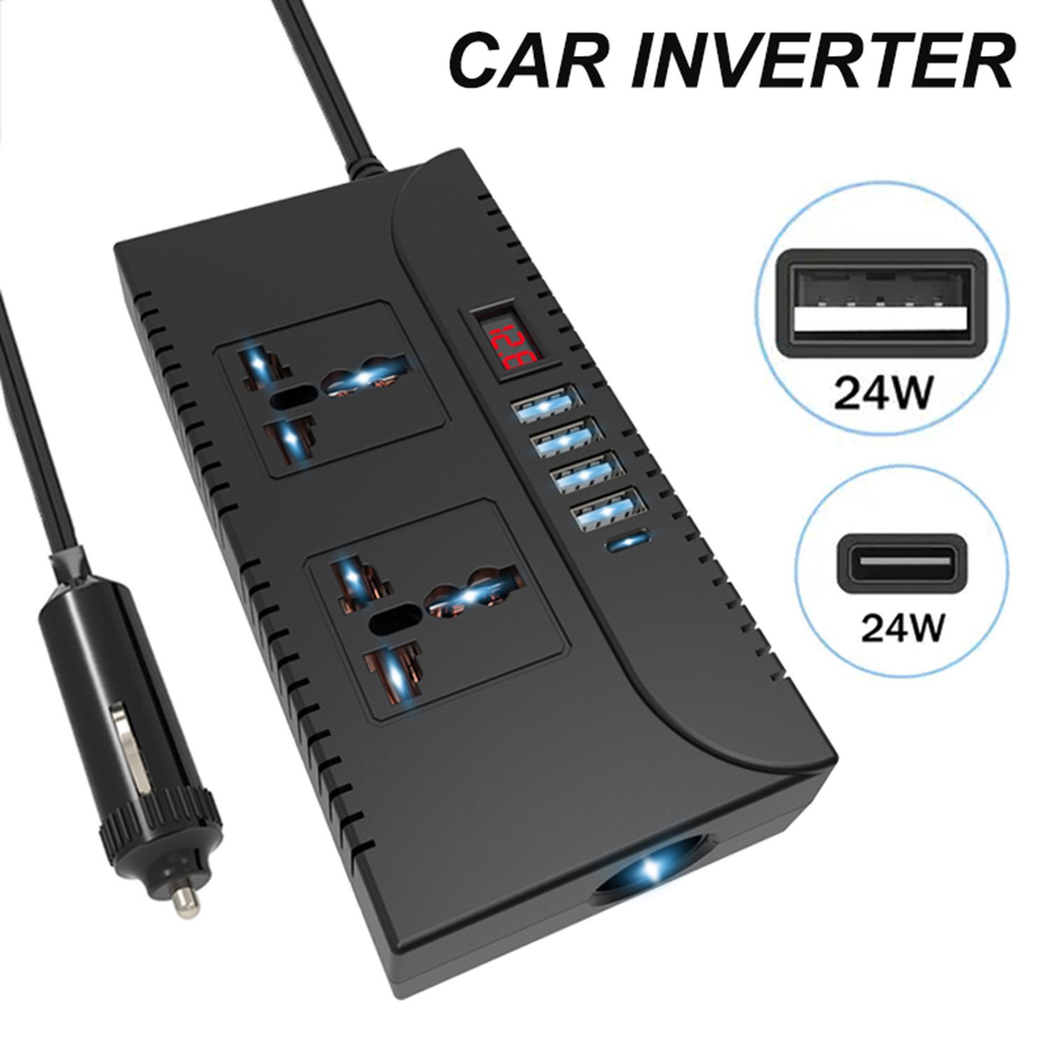 300W CAR INVERTER with 5 Port USB and AC Outlet for Vehicle Electronics ...