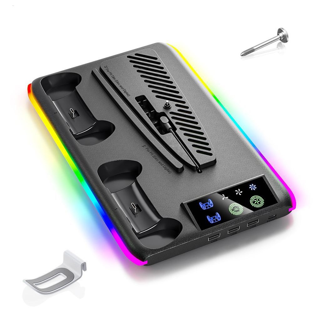 COOLING BASE FOR PS5 with Downward Airflow Dual Charger and RGB Light ...