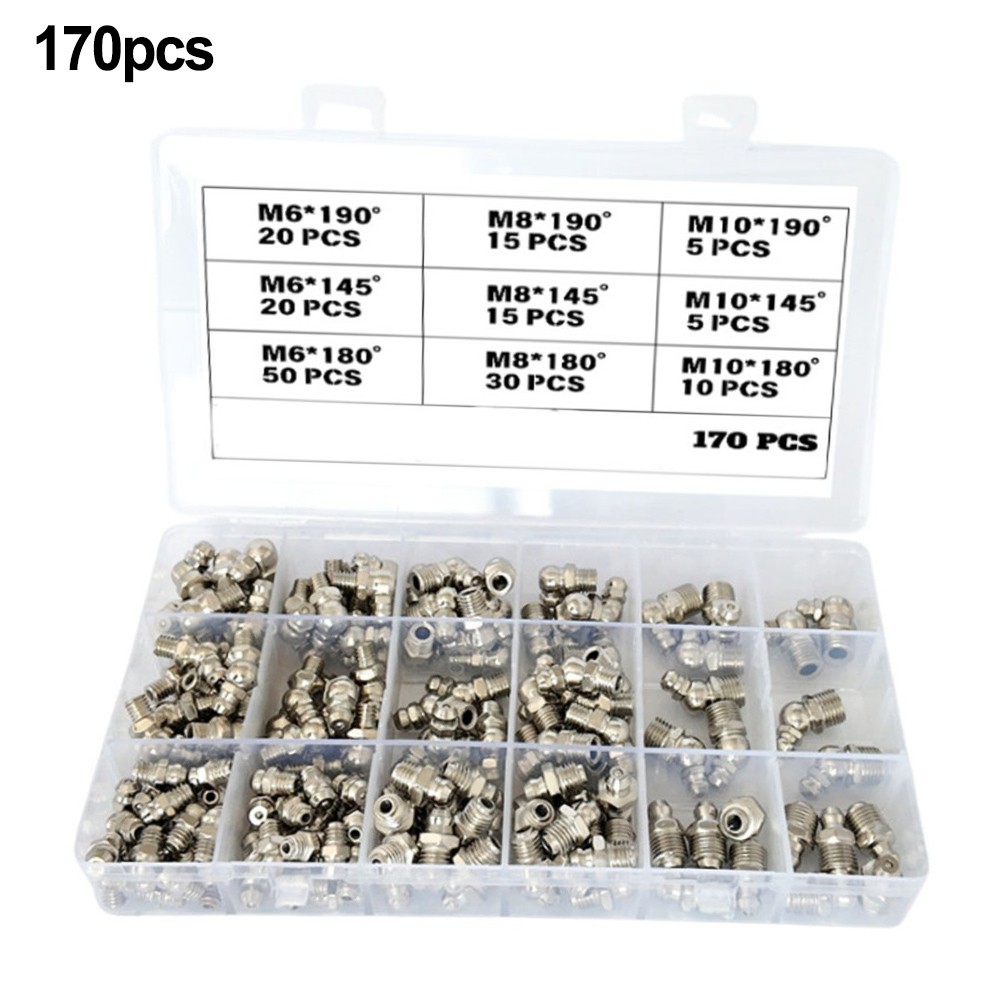 METRIC GREASE NIPPLE Assortment 170 Pieces M6 M8 M10 Straight 45 and 90 ...