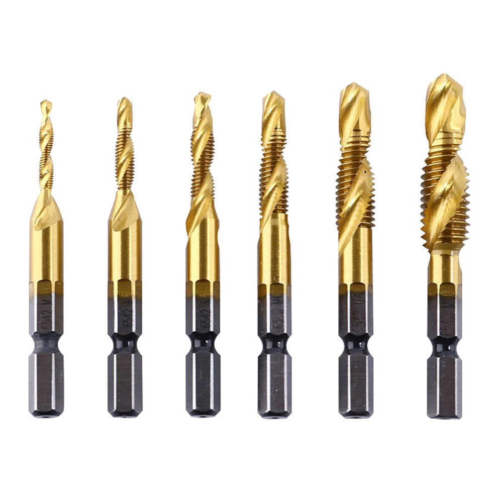 6pcs Hex Shank HSS Metric Tap Drill Set 6 35mm Plated Thread Taps to ...